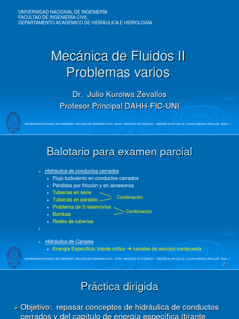 13C_Clase_Mecánica de Fluidos II_Repaso Examen Parcial_A3 | PDF | Ingeniería | Hidráulica