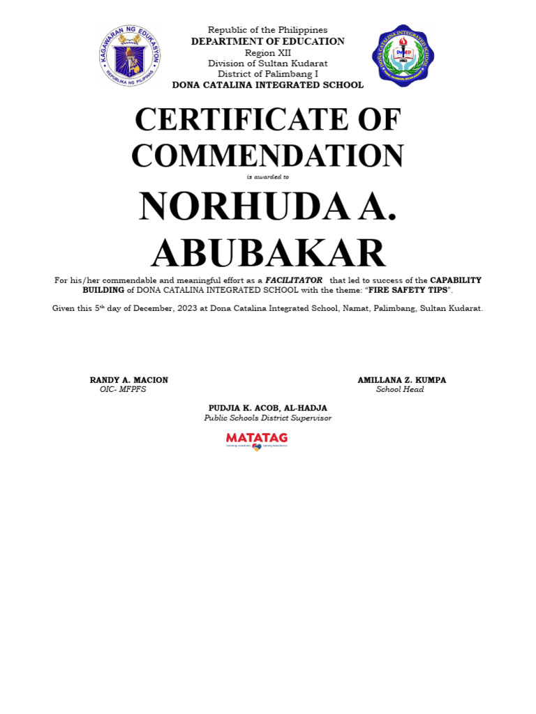 Certificate of Commendation for Facilitator | PDF