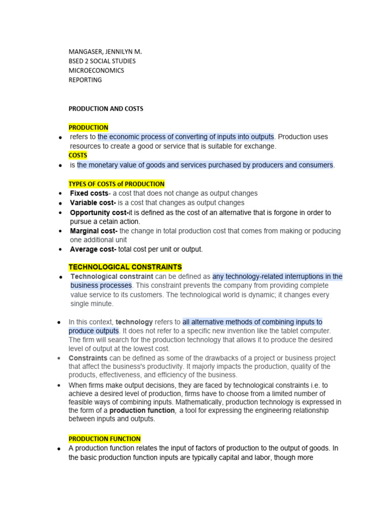 Production and Cost | PDF | Production Function | Average Cost