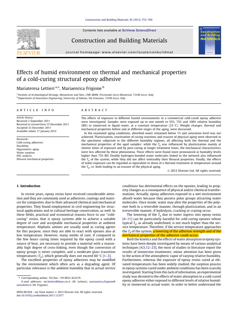 2012-Effects of humid environment on thermal and mechanical properties ...