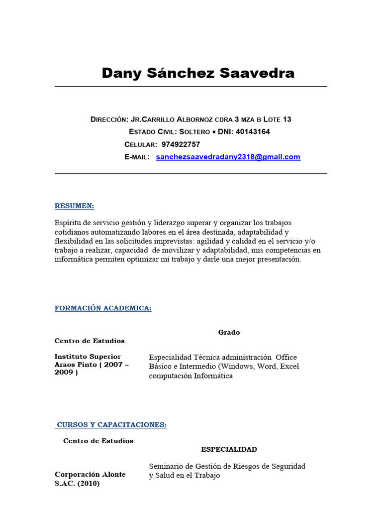 Dany Sanchez Saavedra | PDF | Perú