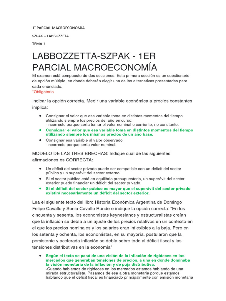 1P Macroeconomía Teórico Práctico CORREGIDO TEXTUAL - SZPAK LABBOZZETTA | PDF | Inflación | La ...