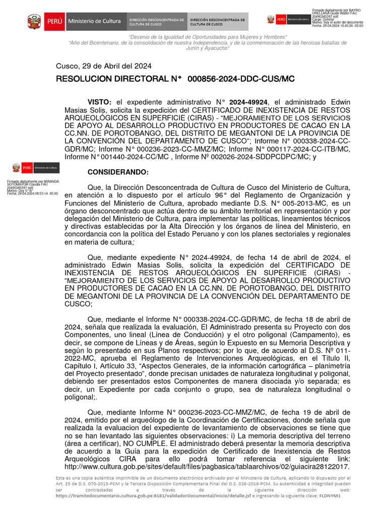 Resolucion Directoral-000856-2024-Ddc-Cus | PDF | Educacion Cultural