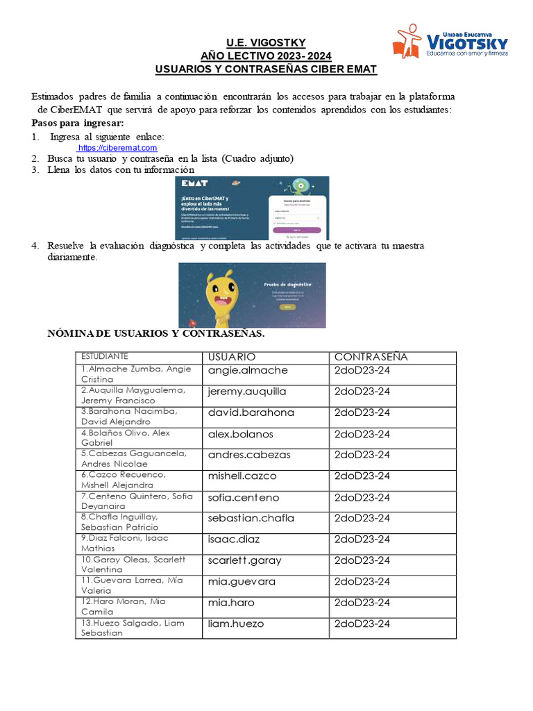 Accesos CiberEMAT 2023-2024 U.E. Vigostky | PDF