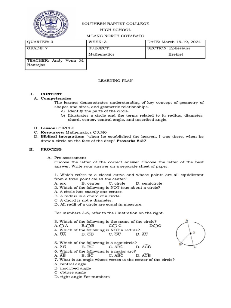 Lesson Plan Circle | PDF | Circle | Tangent