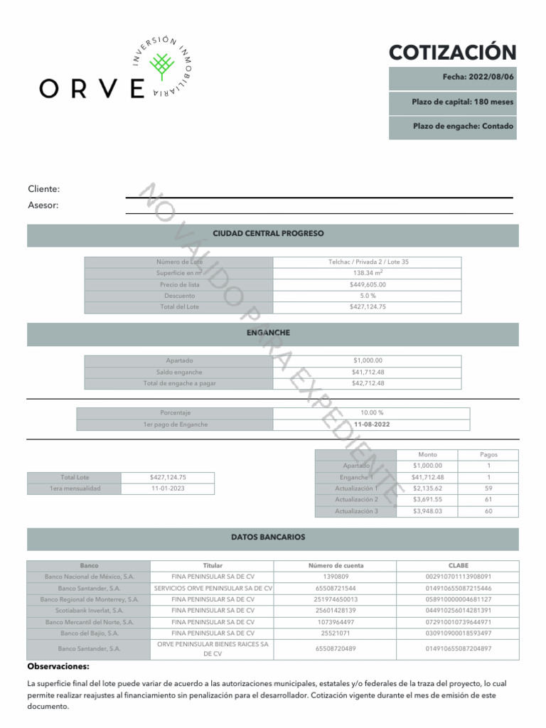 Inversión Inmobiliaria Orve - Talchac | PDF | Bancos | Bancario