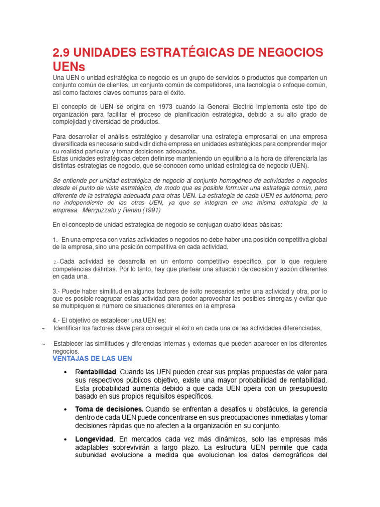 Unidades Estratégicas de Negocio (UEN) | PDF | Business | Mercado ...