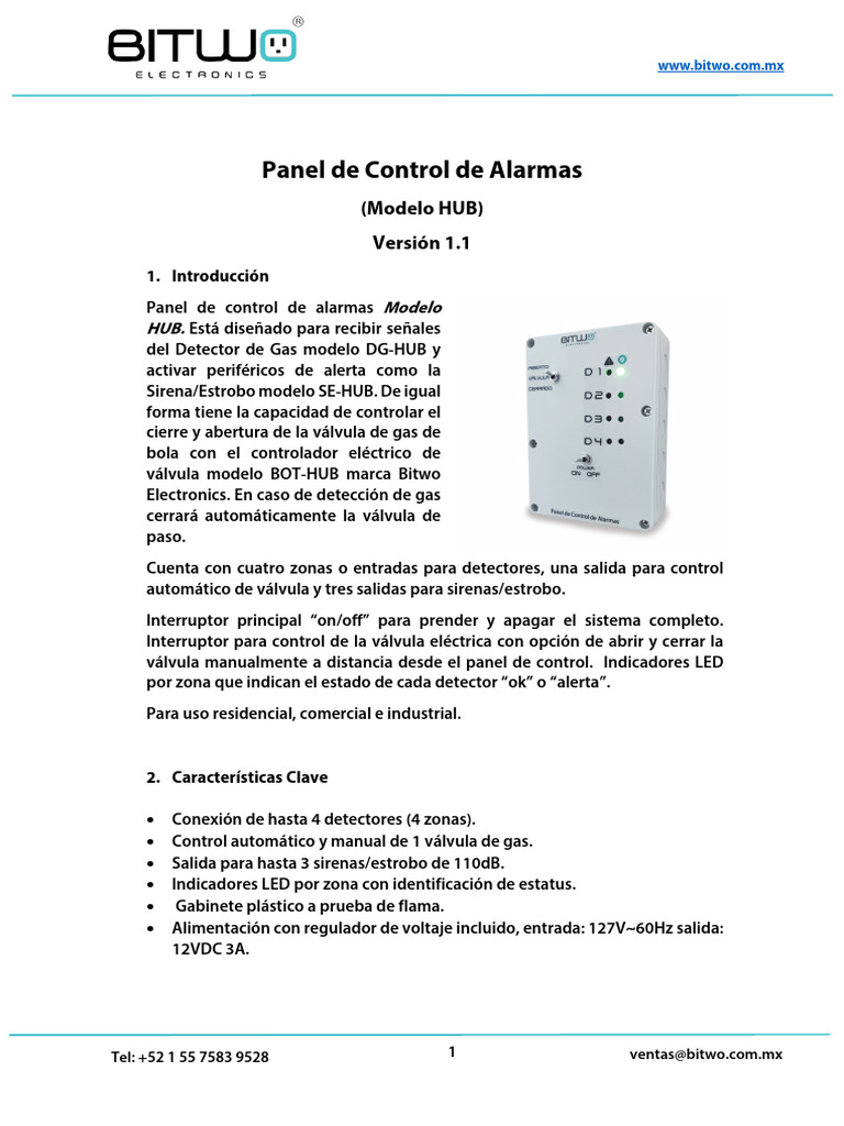 Datasheet Panel de Alarmas HUB V1.1 | PDF | Cambiar | Sensor