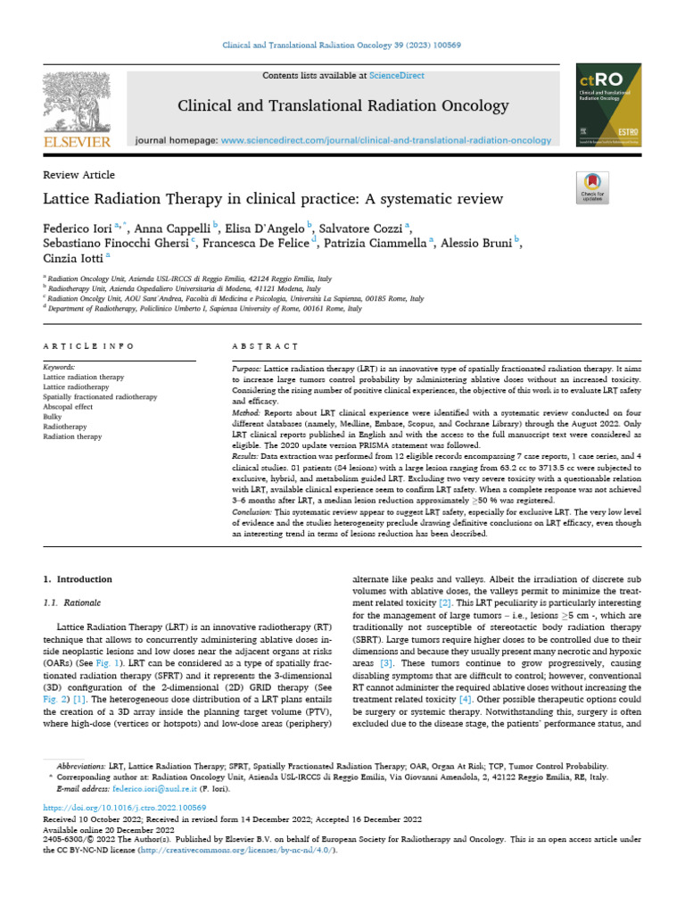 2022 - Iori - Lattice Radiation Therapy in Clinical Practice | PDF ...