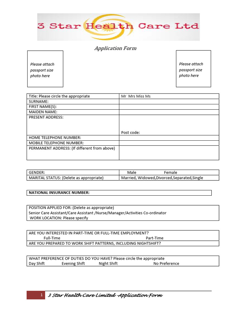 3 Star Health Care Application Form | PDF | Justice | Crime & Violence