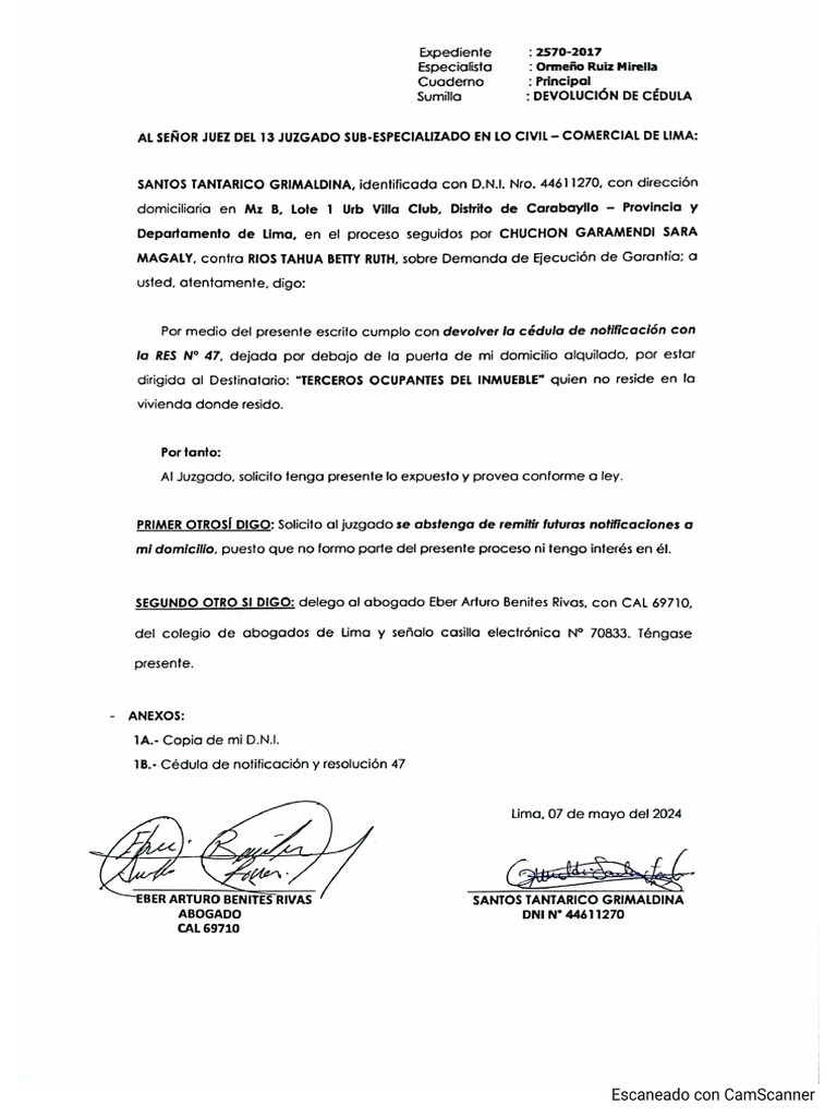 DEVOLUCIÓN DE CEDULA .- | PDF