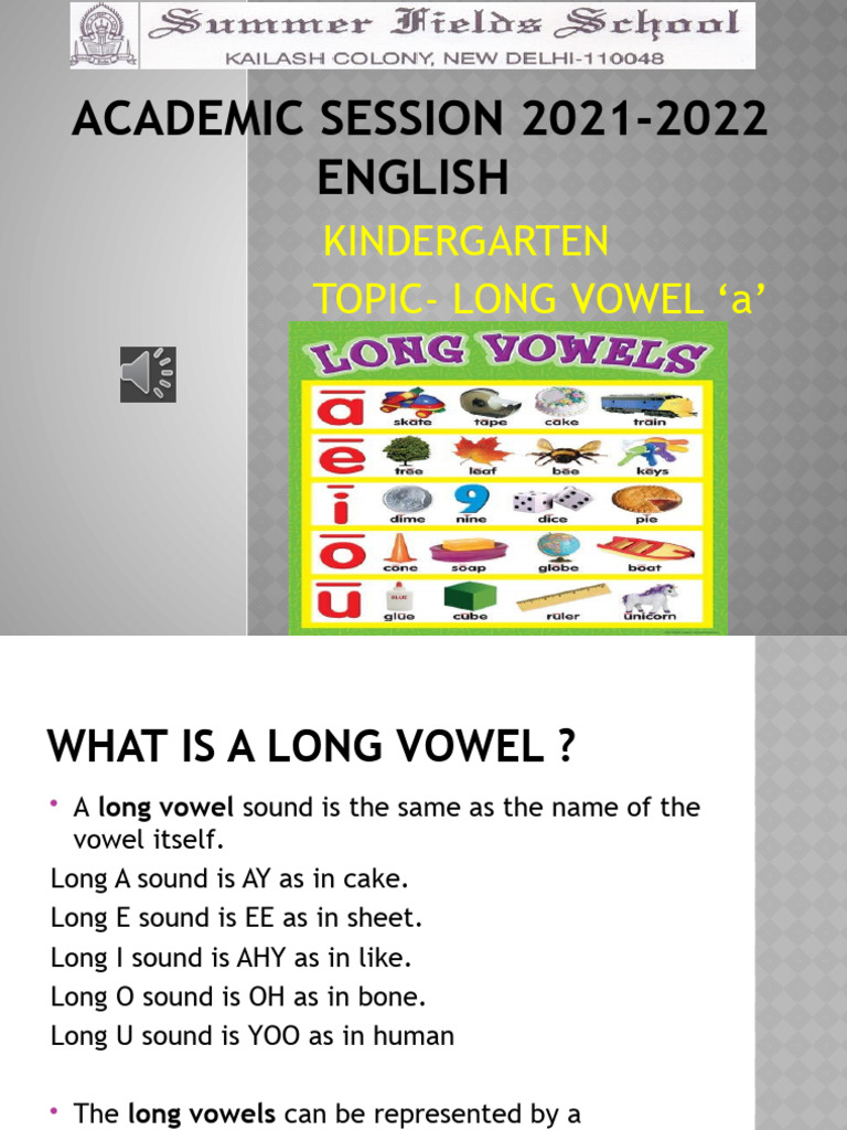 Long Vowel 'A' Lesson for Kindergarten | PDF