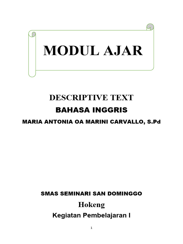 Modul Ajar Descriptive Text | PDF | Kajian Bahasa Asing