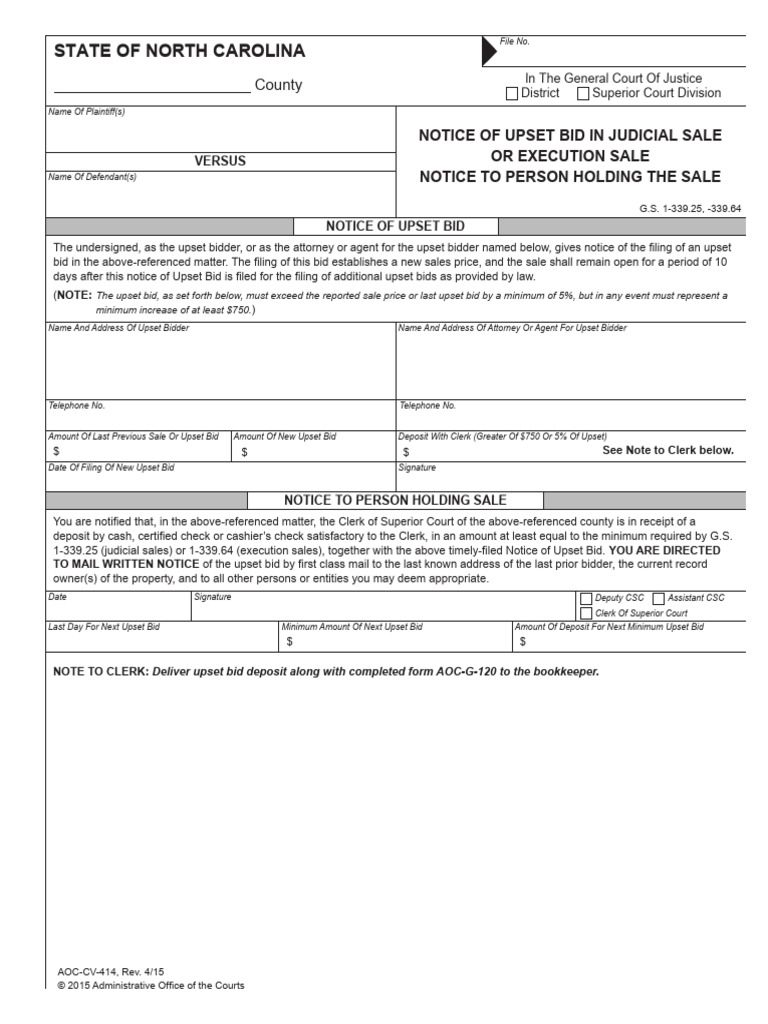 Notice of Upset Bid in Judicial Sale AOC-CV-414 | PDF | Common Law | Government