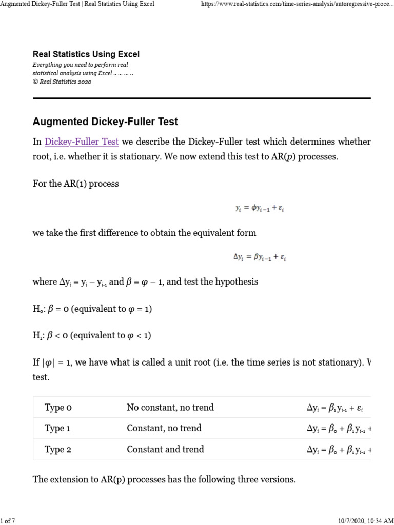 Understanding the Augmented Dickey-Fuller Test | PDF | Statistics | P Value