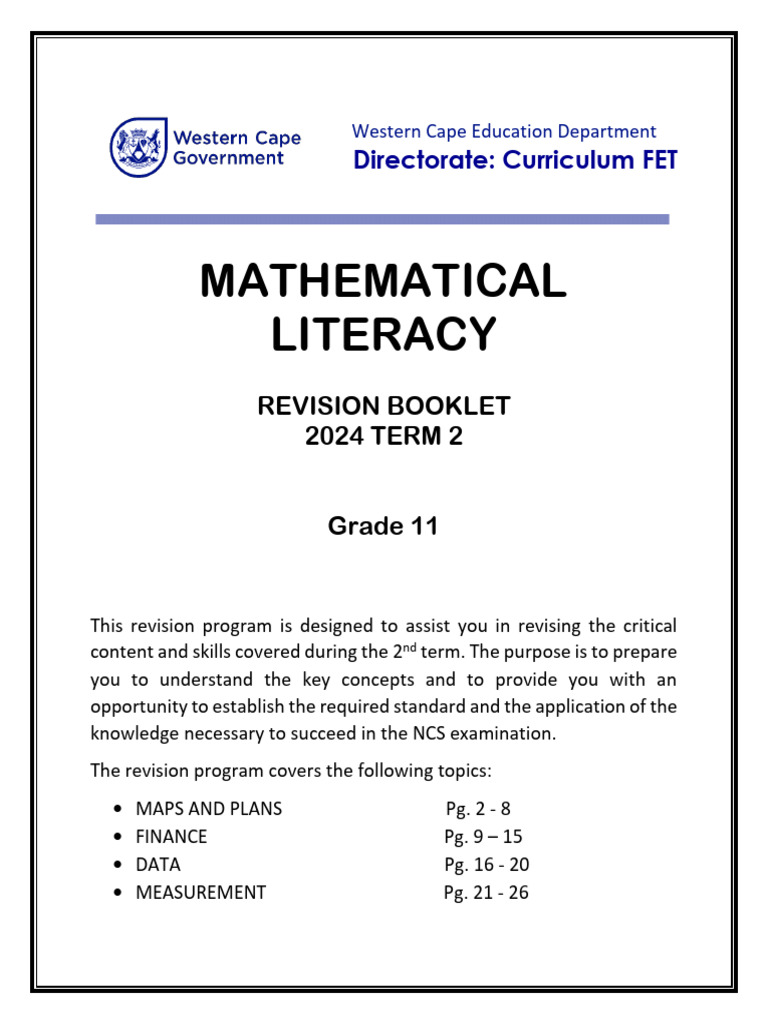 Mathematical Literacy Grade 11 Term 2 | PDF | Interest | Loans