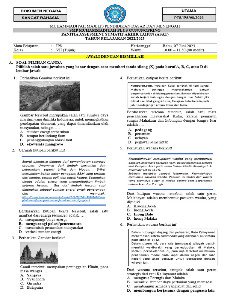 SOAL ASAT IPS 2033 Kelas VII | PDF