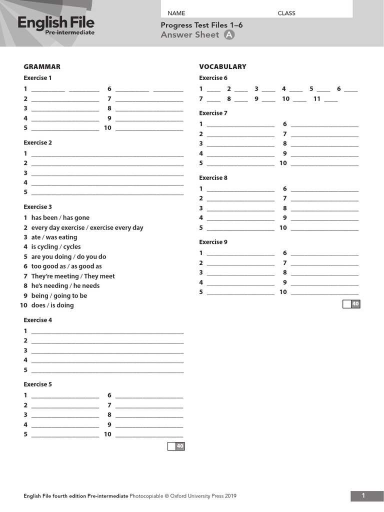 EF4e Pre-Int Progress Test 1-6A Answer Sheet | PDF | Linguistics ...