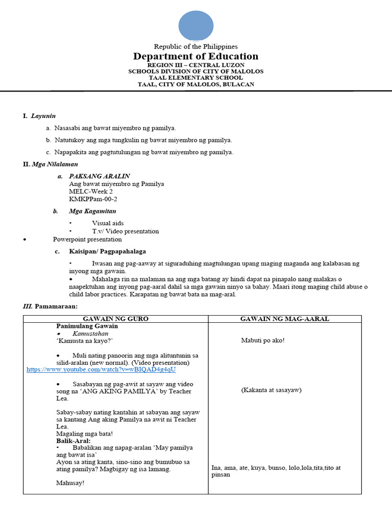 Jan 18 Cot 2 Ang Aking Pamilya | PDF