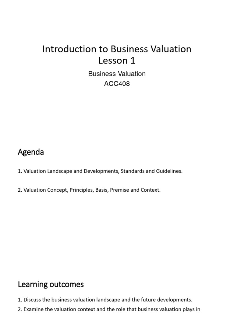 Lesson 1 - Introduction to Business Valuation (Final) | PDF | Business ...