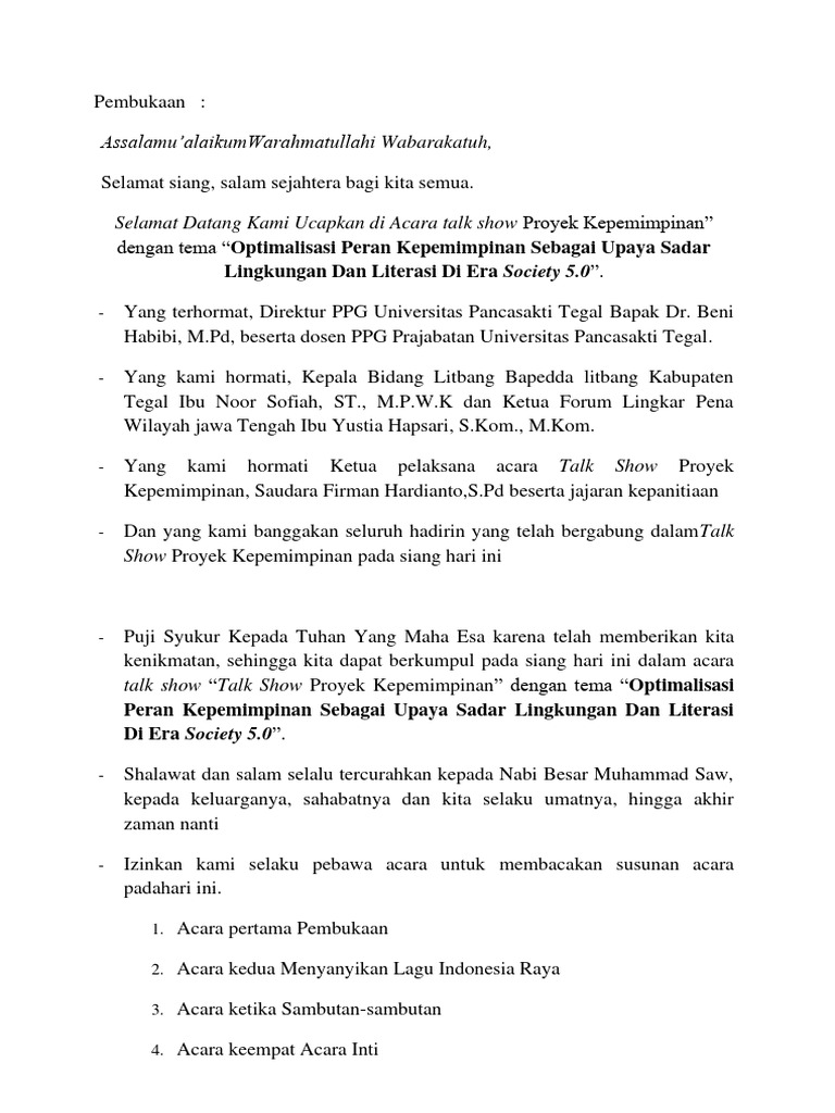 Pembagian MC Talk Show | PDF