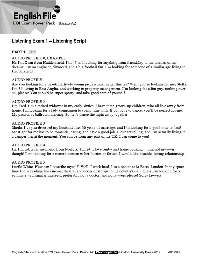 A2 Listening 1 Script | PDF