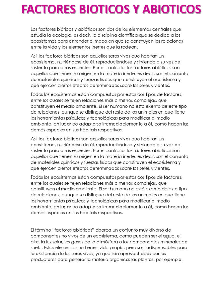 FACTORES BIOTICOS Y ABIOTICOS | PDF | Agua | Entorno natural