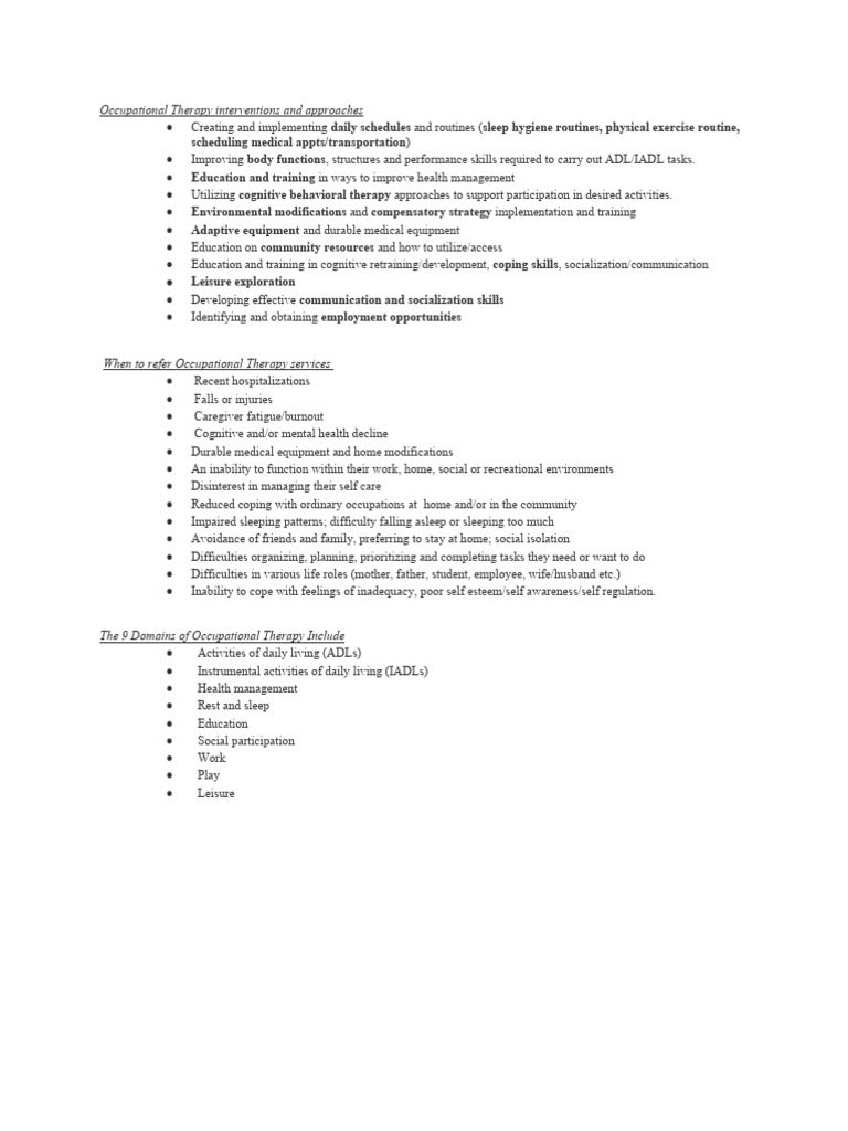 Occupational Therapy Interventions and Approaches | PDF