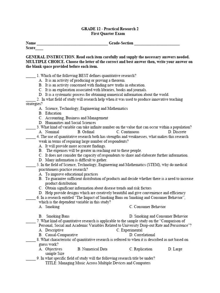 Pract 2 - 1st Quarter Test | PDF | Quantitative Research | Level Of ...