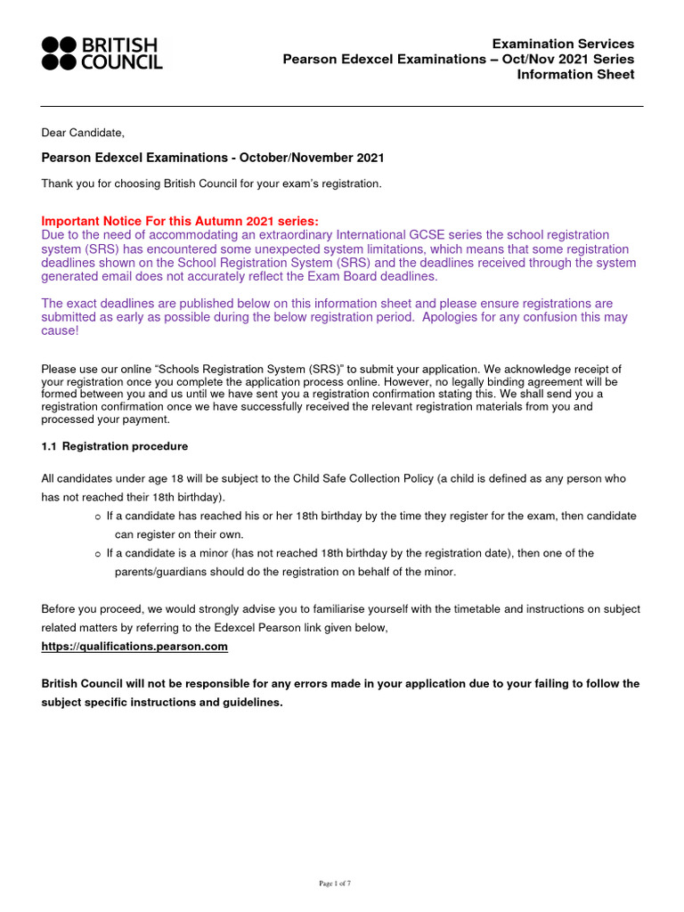 Pearson Edexcel Exam Registration Guide | PDF
