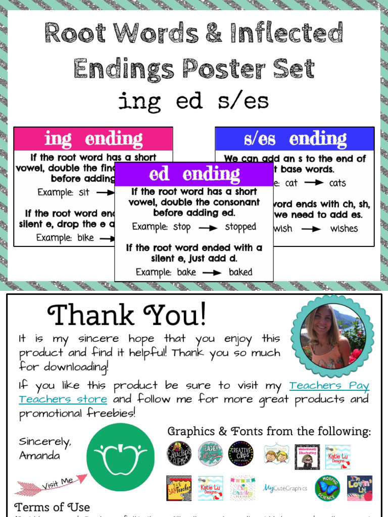 Root Words & Inflected Endings Poster Set: Ing Ed S/es | PDF ...