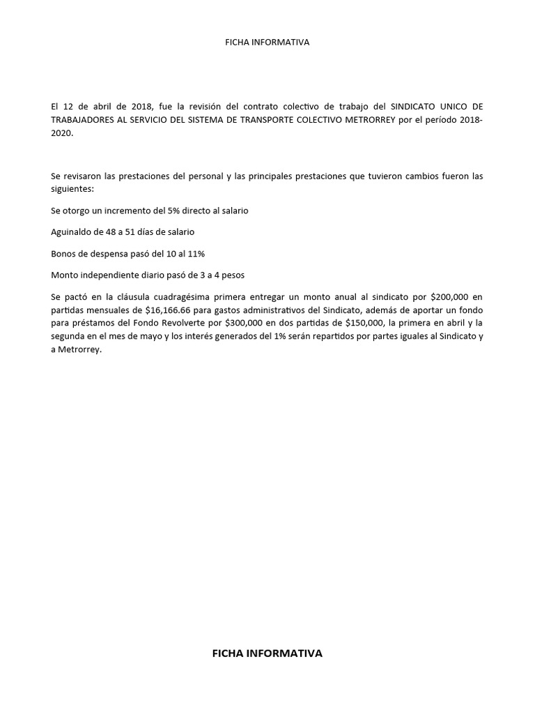 FICHA INFORMATIVA | PDF | Relaciones laborales | Relaciones laborales