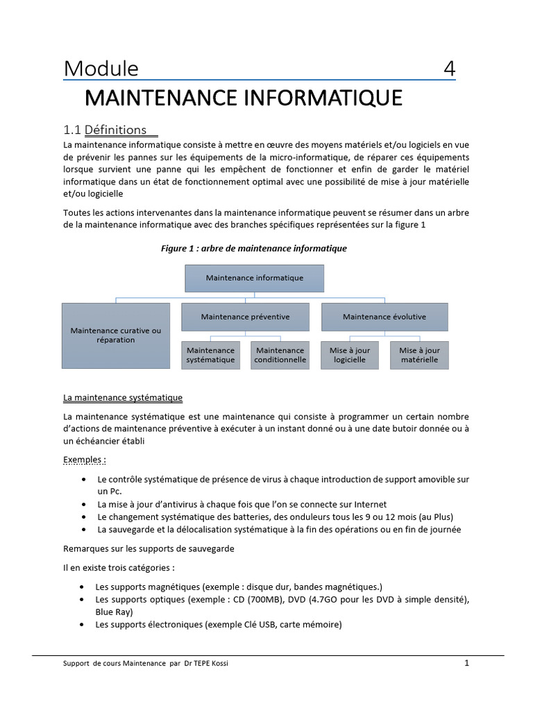 Cours Complet sur la Maintenance Informatique | PDF | Système d ...