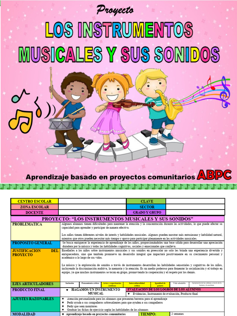 Proyecto LOS INSTRUMENTOS MUSICALES Y SUS SONIDOS | PDF | Evaluación ...