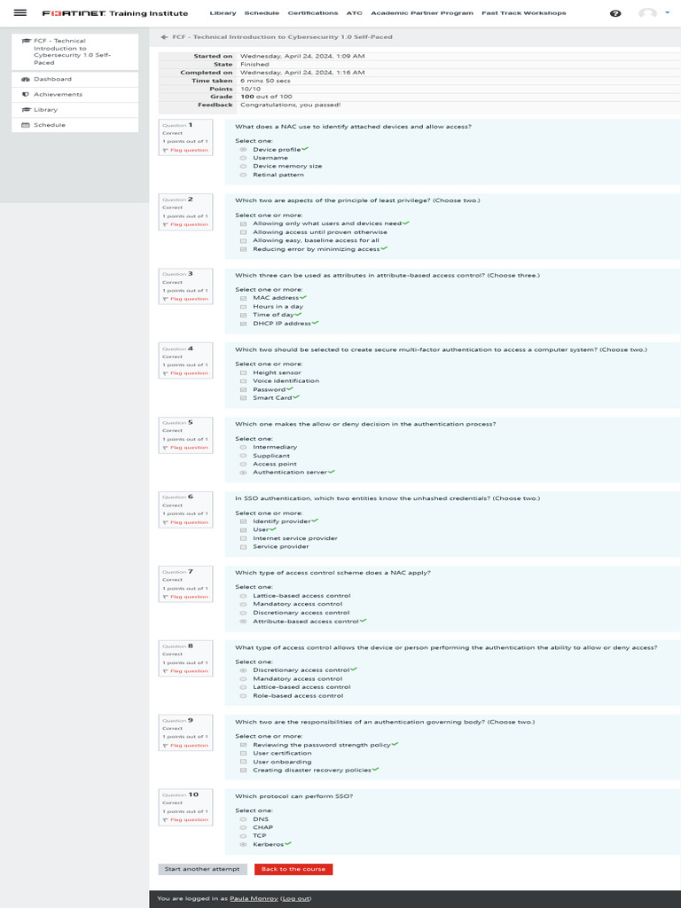 Quiz - Authentication and Access Control - Attempt Review | PDF | Access Control | Authentication