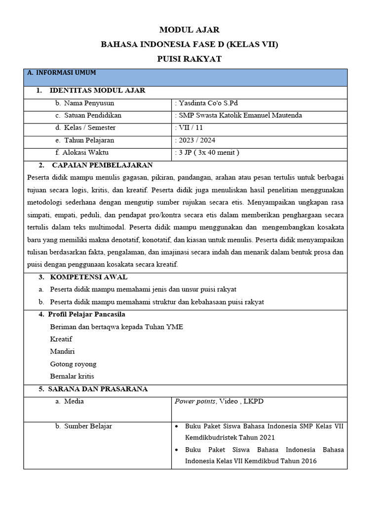 Modul Ajar Bahasa Indonesia - 7,4,7 Menyajikan Gagasan Dalam Bentuk ...