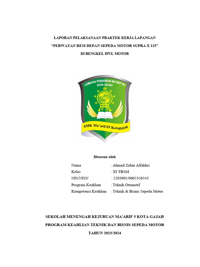 Laporan PKL Ahmad Zidan Alfakhri (Ipul Motor) | PDF