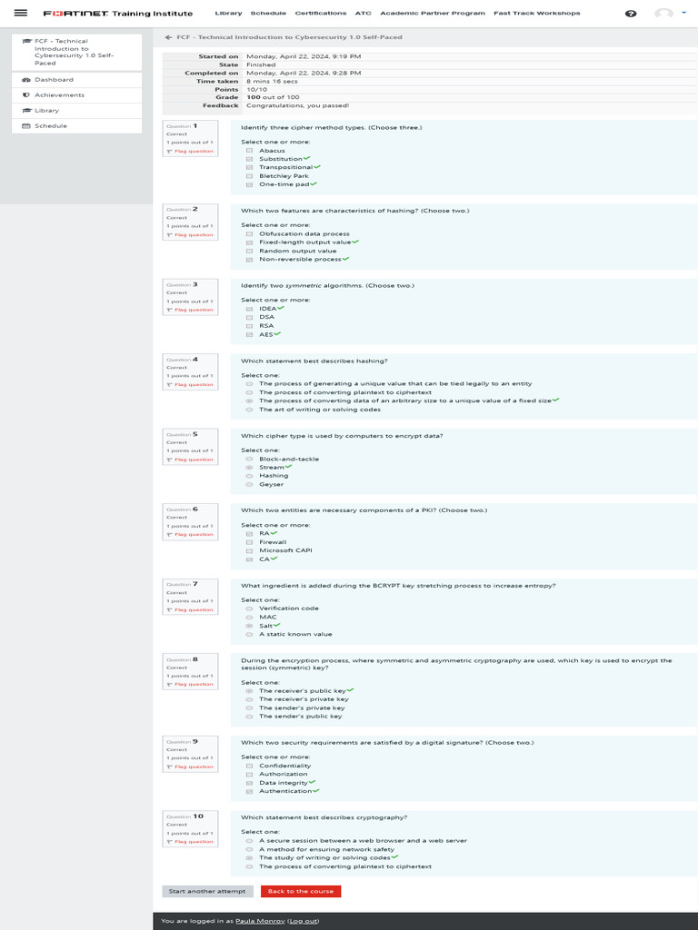 Quiz - Cryptography and The Public Key Infrastructure - Attempt Review | PDF | Public Key ...