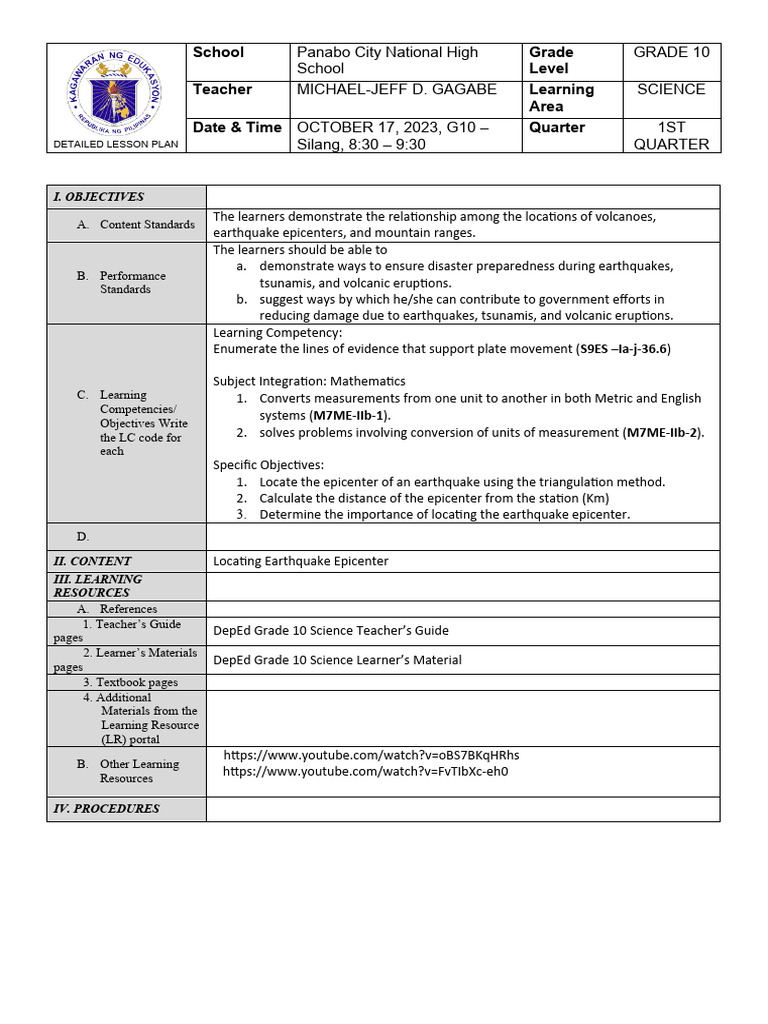 Science DLP COT1 | Download Free PDF | Earthquakes | Seismology