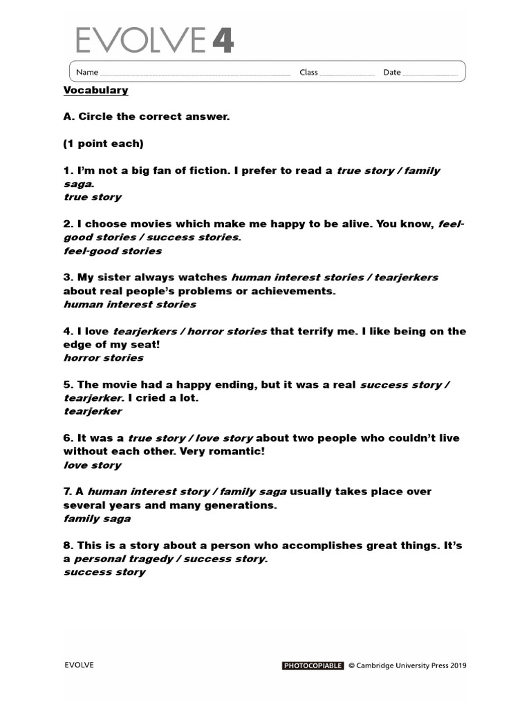 Evolve Practice Test Vocabulary and Grammar | PDF | Language Arts ...