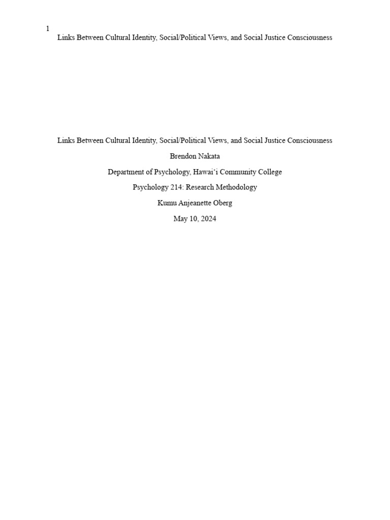 Brendon Nakata Psy 214 Non Experimental Paper | PDF | Attitude ...