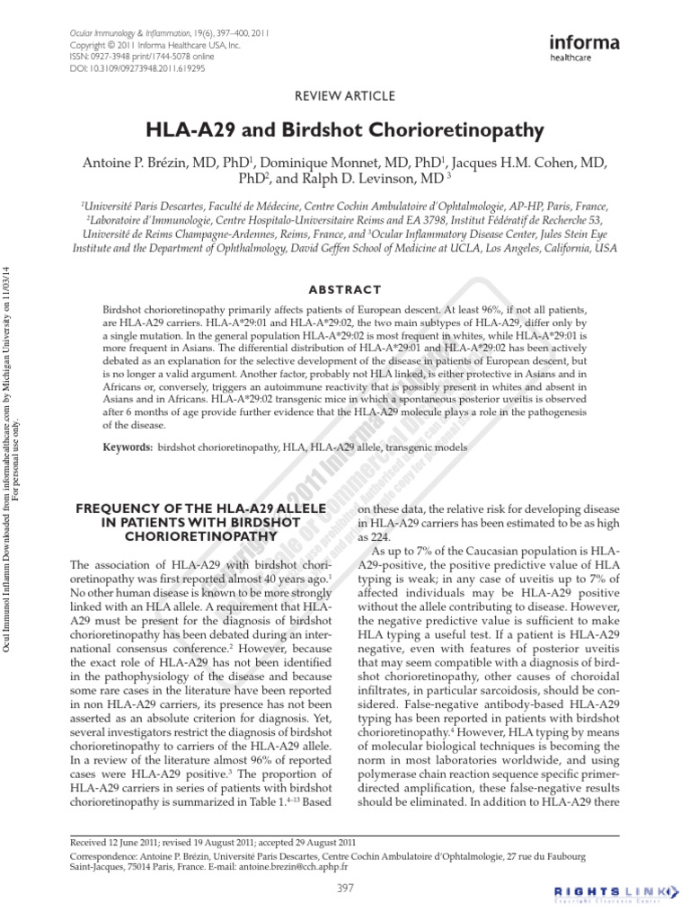 A29 y Enfermedad de Birdshot | PDF | Human Leukocyte Antigen | Retina