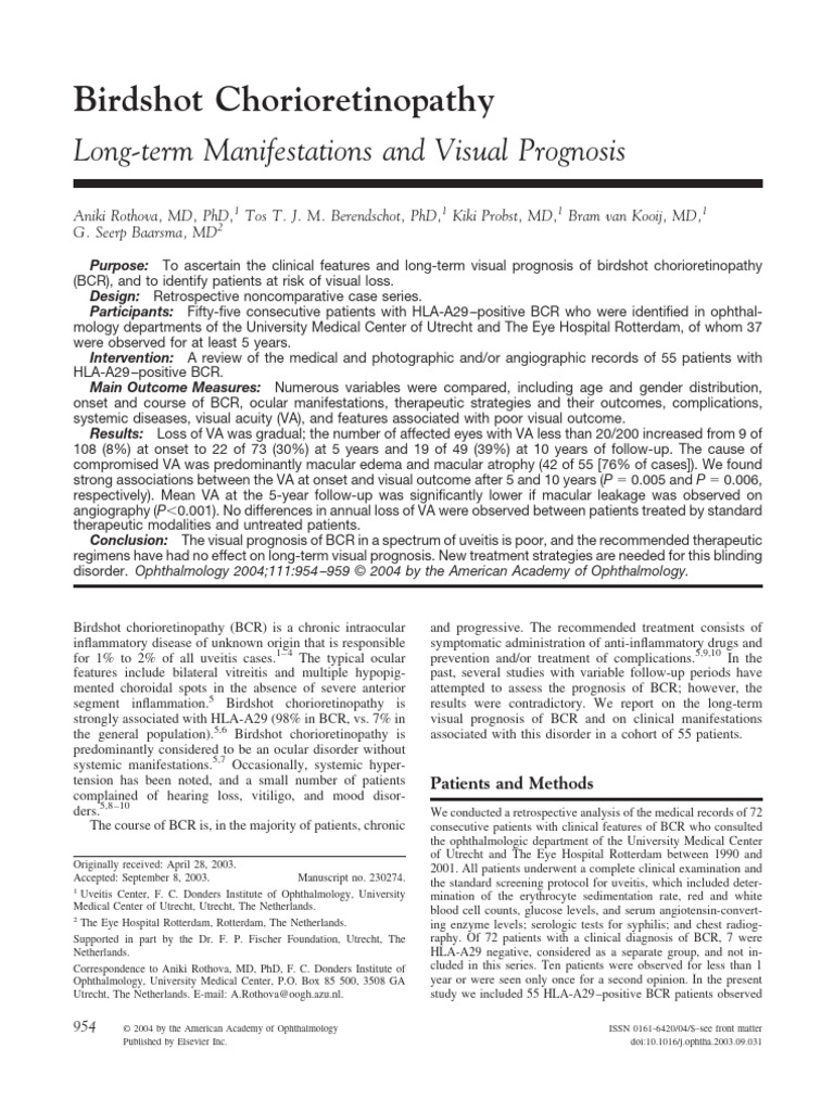 Log-Term Manifestations and Visual Prognosis Enfermedad de Birdshot ...