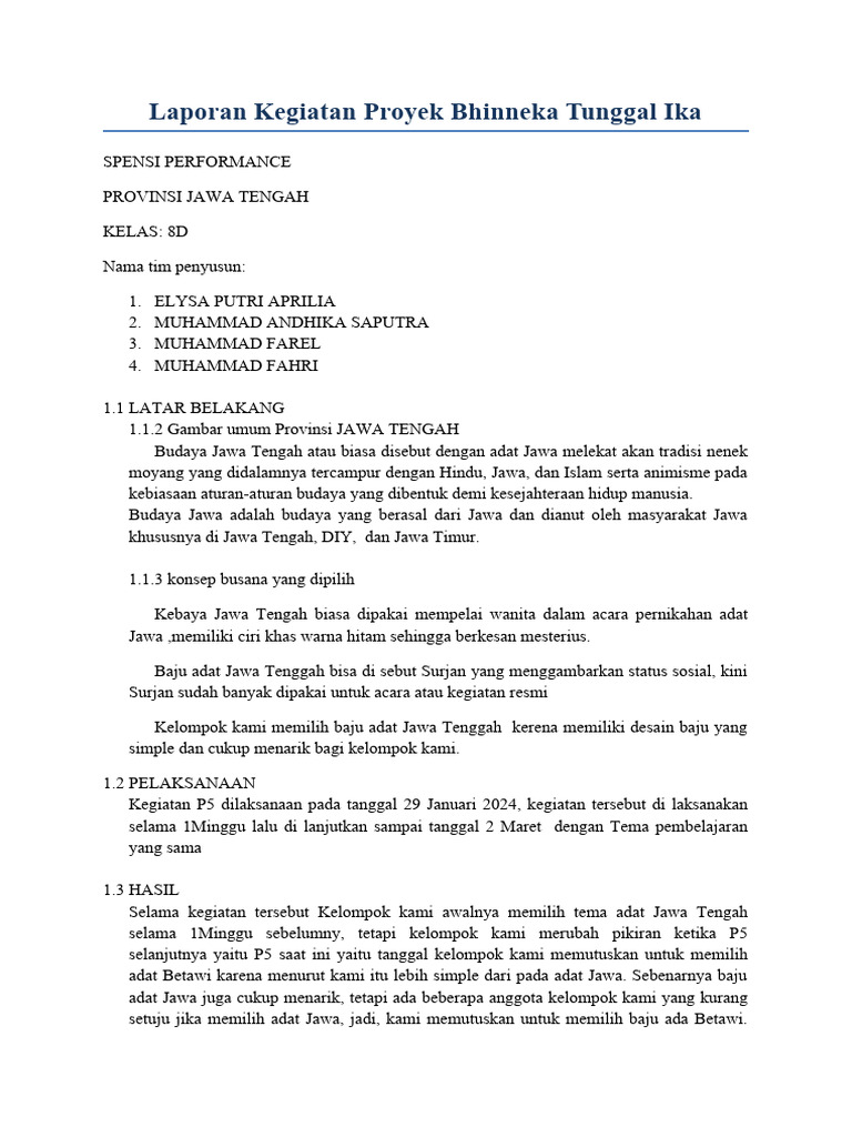 Laporan Kegiatan Proyek Bhinneka Tunggal Ika Tugas P5 8D ELYS | PDF