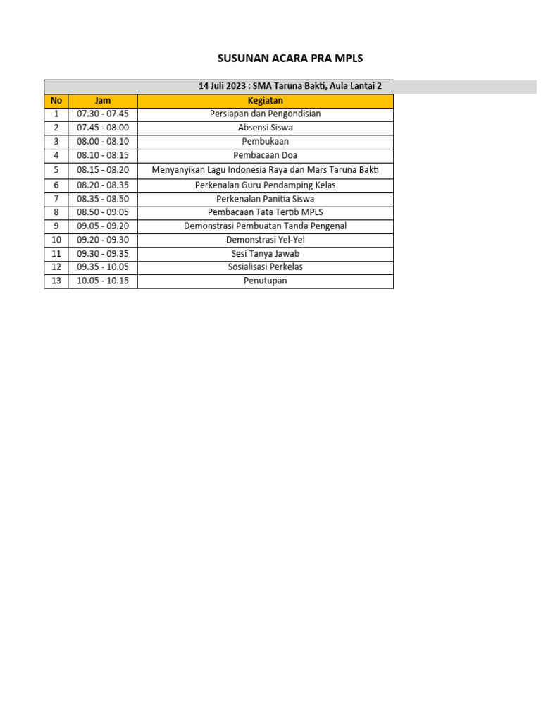 Susunan Acara MPLS 2023-2024 | PDF