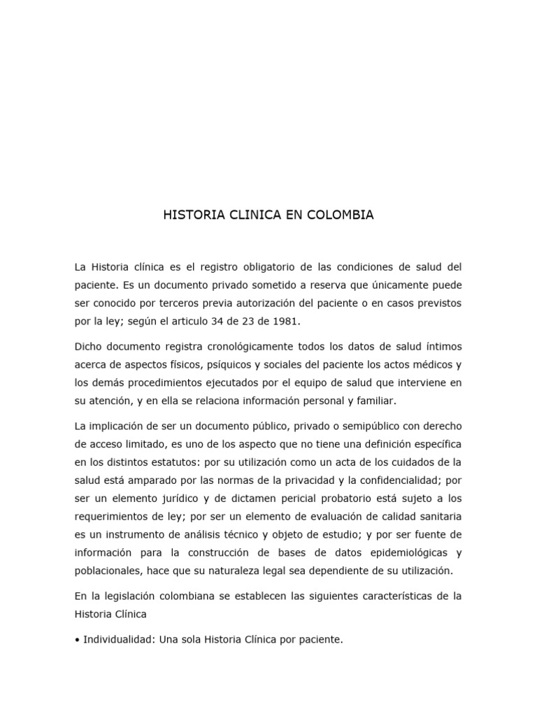 Historia Clinica en Colombia | PDF | Historial médico | Justicia