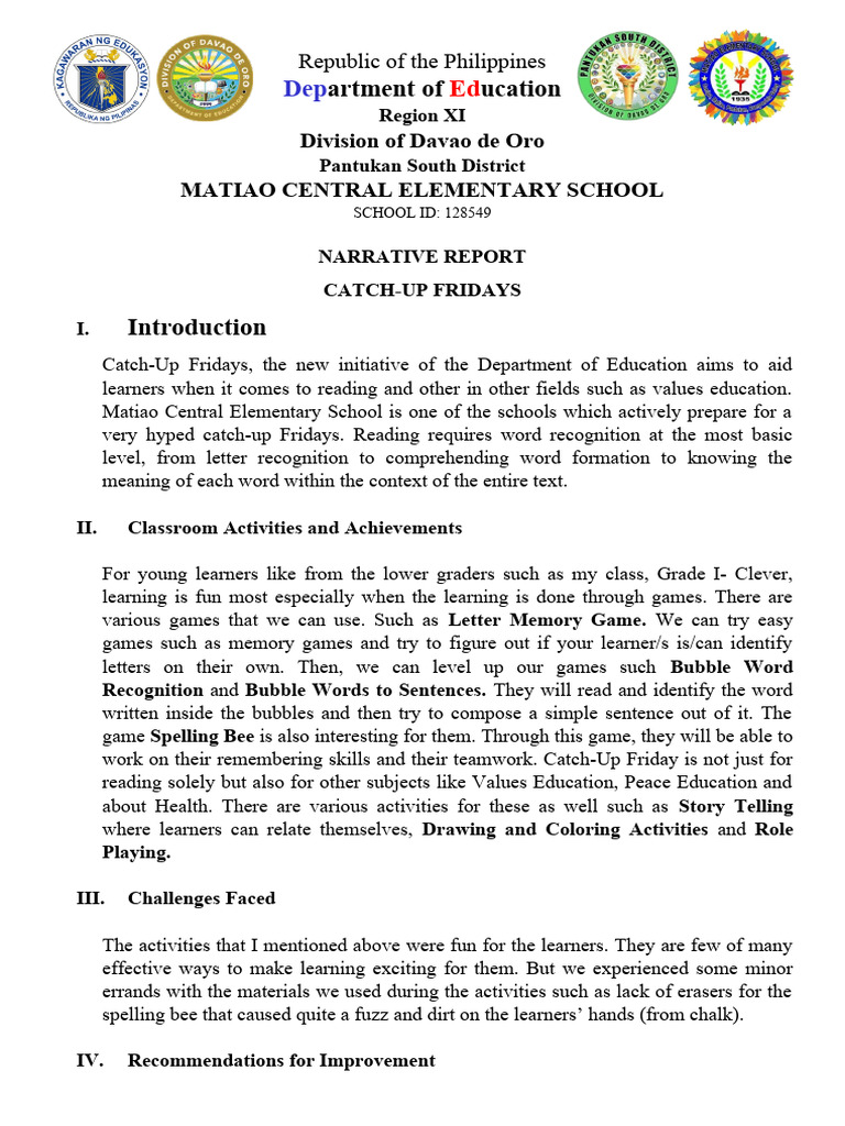 Catch-Up Fridays Initiative Report | PDF | Learning | Cognitive Psychology