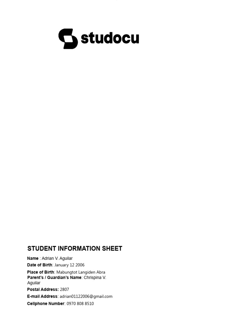 Student Information Sheet Original | PDF | Behavior Modification ...