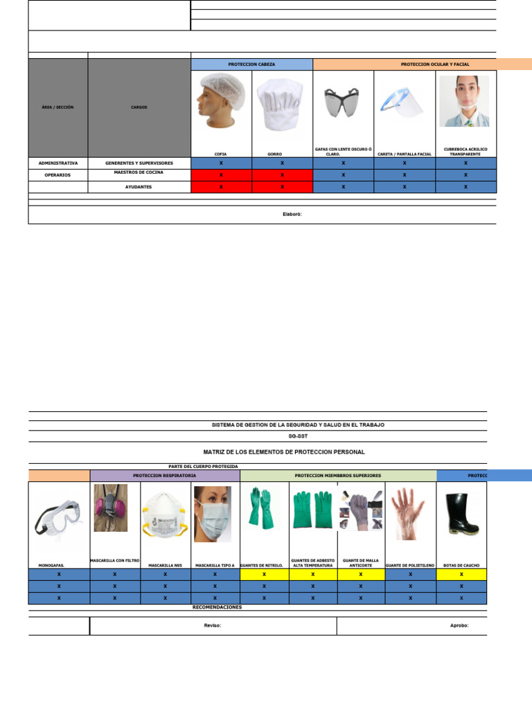 Matriz Epp Cocineria Pdf Guante