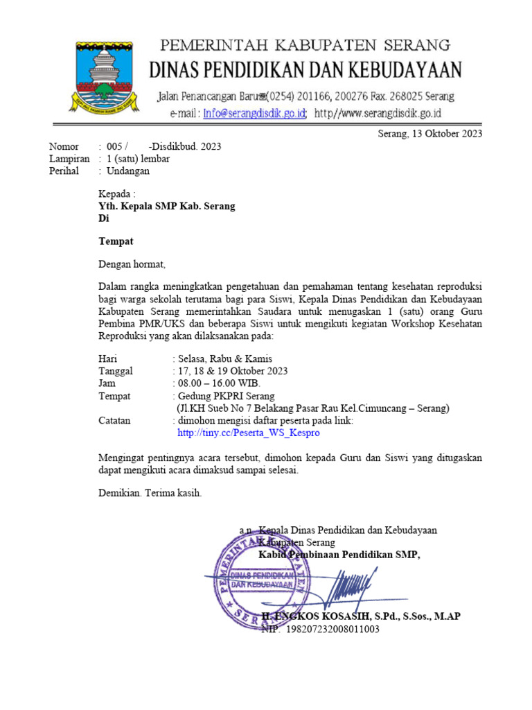 SURAT Undangan Workshop Kespro | PDF